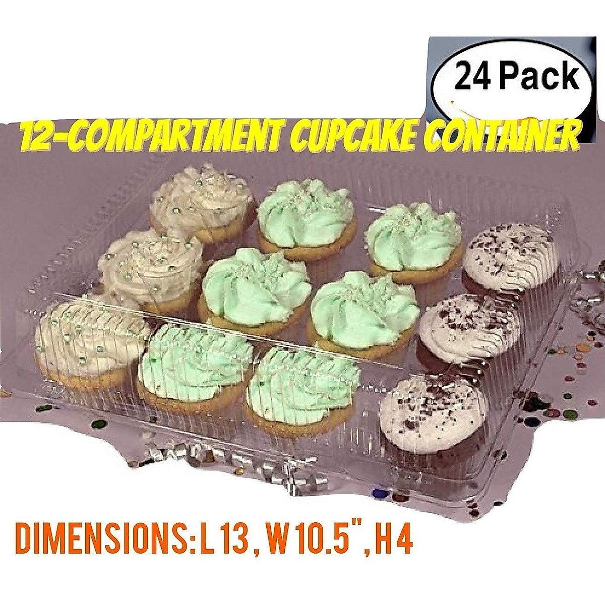 Dozen Cupcake Containers - Case of 24 cupcake boxes plastic 12 Compartment Cupcake Containers 12 count dozen cupcake containers Holds 12 Cupcakes (24, 12 Cavity Cupcake Container)