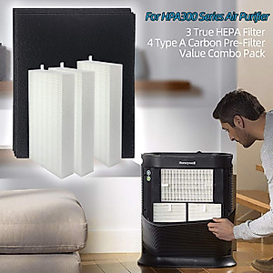 Pokin HPA300 True HEPA Filter Replacement Compatible with Honeywell Air Purifier HPA300 Series, HPA300, HPA304, HPA8350, HPA300VP, HPA3300b, HPA5300, Pack of 3 HEPA R and 4 Pre Filters