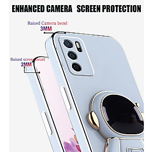 Compatible with Oppo A16 Case with Plating Creative Astronaut Cartoon Holder Pink,Oppo A16s Phone Case Silicone Shockproof Stand Soft TPU Protective Slim Cover (Blue)