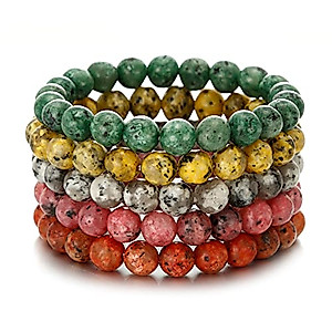 BOMAIL 5PCS 8mm Semi-Precious Gemstone Bracelet for Women Men Reiki Healing Crystal Beaded Bracelets Stretch Round Beaded Bracelet Unisex Jewelry Gifts