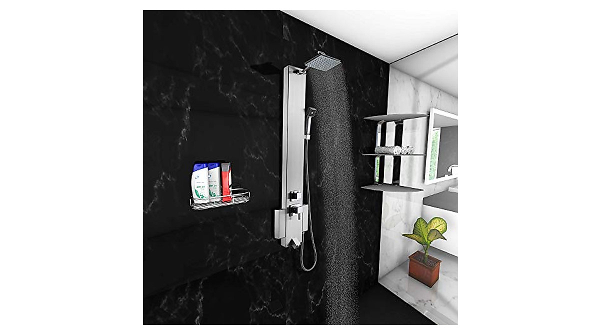 Stainless Steel Blue Ocean 48" Shower Panel with Rainfall