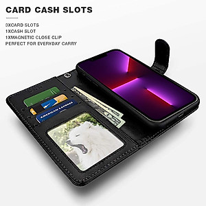 Shields Up Designed for iPhone 13 Pro Max Case Wallet, Detachable Magnetic Wallet Case with Card Holder & Wrist Strap, [Vegan Leather] Protective Folio Cover for iPhone 13 Pro Max 6.7 inch -Black