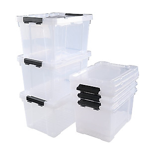Sandmovie 22 Quart Plastic Clear Storage Box with Wheels, Plastic Latching Bins with Lids, 6 Pack