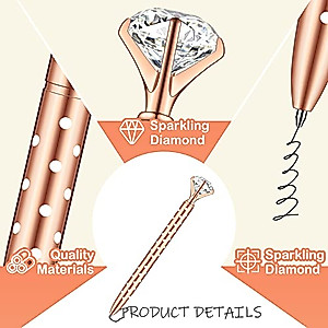 PASISIBICK 4 PCS Diamond Pens Bling Crystal Metal Ballpoint Pen Office Supplies, Rose Gold/Silver/White With Rose Polka Dots/Rose Gold With White Polka Dots, Includes 4 Pen Refills
