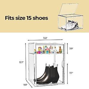 IYINIYI 15.75''x11.81''x9.84'' XX-Large Clear Shoe Storage Boxes with Divider, Stackable Plastic Boot Boxes with Magnetic Door, Acrylic display case Box with Lids for Sneaker Purses Handbags Books (3)