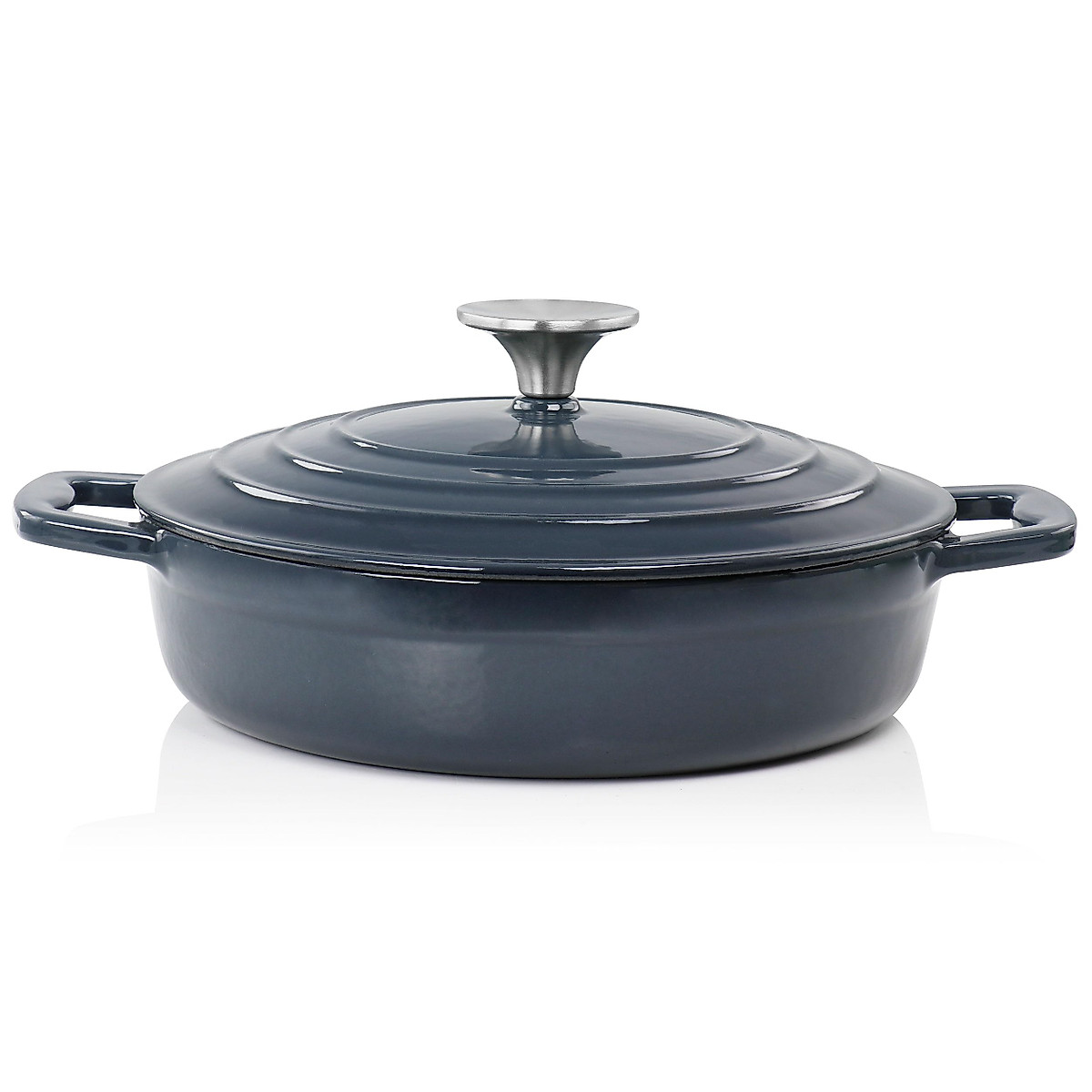 MegaChef 2 Quart Round Enameled Cast Iron Braiser Pan (Dark Blue)