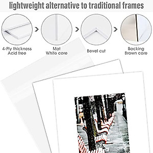 Golden State Art Pack of 50 8x10 White Picture Mats Mattes with White Core Bevel Cut for 5x7 Photo + Backing + Bags
