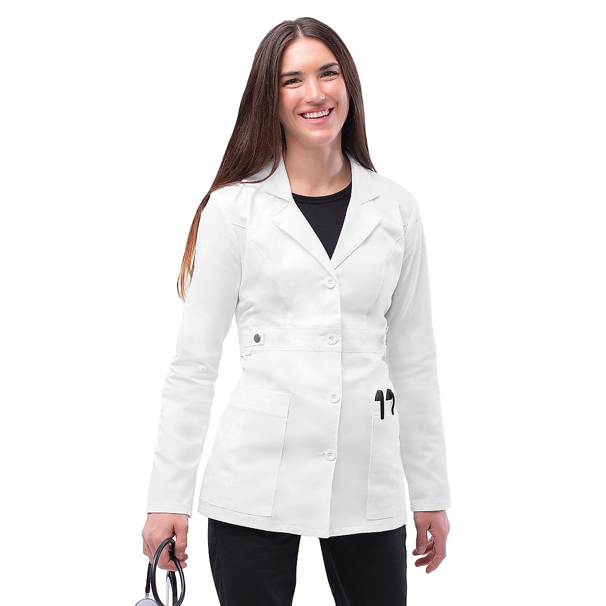 Adar Universal Stretch Lab Coat for Women - 28" Tab-Waist Lab Coat - 3300 - White - M