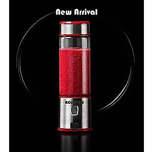 Smoothie blender Portable ROSEVIEW Glass bottle Mini rechargeable Handheld Ice crushing Shakes Cup USB juicer Cordless Personal smoothies maker Fruit mixer Juice sport travel healthy smoothy (Red Steel)