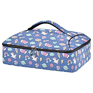 Kcldeci Insulated Thermal Food Carrier Insulated Casserole Carrier for Hot or Cold Food,Cute Unicorn Magic Fairytale Pony with Rainbow Insulated Tote Bag for Potluck Cookouts Parties Picnic,Lasagna Lu