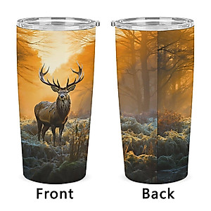 ZXDSKGYN 20 Oz Tumbler With Straw Leak Proof Thermos Cup, Deer In Forest Stainless Steel Insulated Travel Coffee Mug Fit for Car Cup Holder