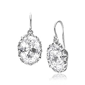 925 Sterling Silver Dangle Earrings Large Cubic Zirconia Antique Style Look, Oxidized, Stylish, Hypoallergenic, Nickel and Lead-free, Artisan Handcrafted Designer, French Wire Back, Made In Israel