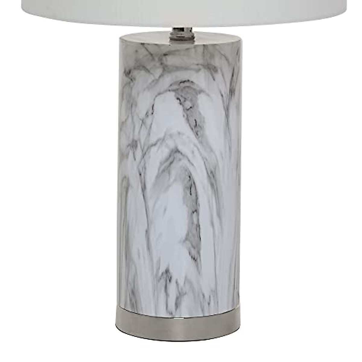 Catalina 20640-000 Modern Pillar Marble Table Lamp with Polished Nickel Accents, 24.5", Classic White/Grey