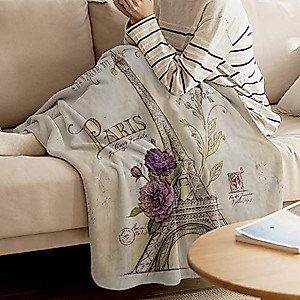 Gogobebe Flannel Fleece Throw Blanket for Sofa Couch Bed Vintage Butterfly Paris Eiffel Tower Soft Cozy Lightweight Blanket for Adults/Kids 39x49inch