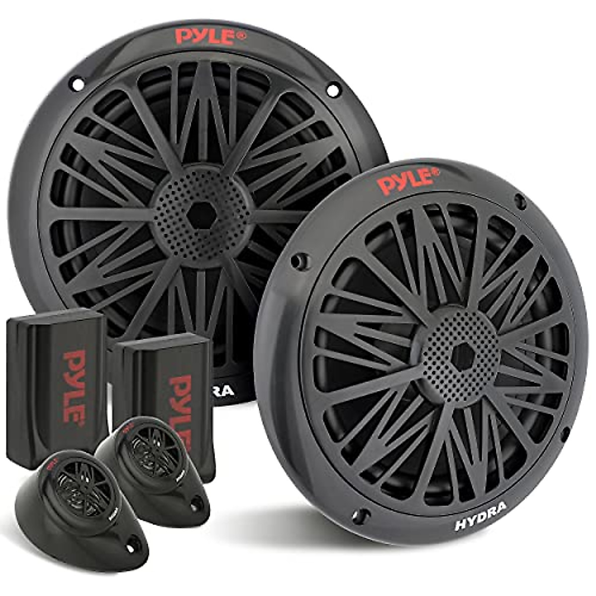 Pyle 200 Watt Marine Boat Speaker System Weather Proof Dual 2 Way 6.5 Inch Outdoor Speakers w/ 85Hz-6kHz Frequency Response, Heavy Duty 8oz Magnet Structure PLMR6KB & Bluetooth Marine Receiver Stereo