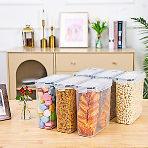 Moretoes Cereal Containers, 6pcs 4L 135oz Plastic Cereal Pantry Containers with Measuring Spoons, for Flour, Sugar, Rice