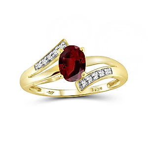 JEWELEXCESS 1.00 CTW Garnet & 1/20 Carat White Diamonds Ring in 14K Gold Over Silver