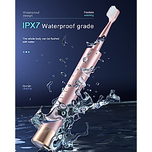 Sonic Electric Toothbrush for Adults, USB Rechargeable Sonic Toothbrush with 8 Brush Heads, Smart Timer, 5 Modes, 2-Hour Fast Charge Last 30 Days, Pink