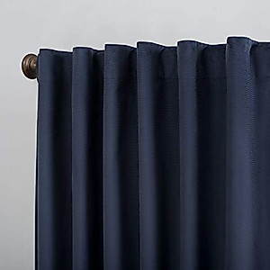 Sun Zero Hampshire Velvet Noise Reducing Thermal Extreme Total Blackout Back Tab Curtain Panel, 50" x 84", Navy Blue
