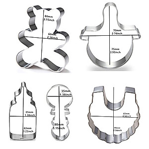 HiHITAOO Shaped Cookie Cutter Set 12 Piece Cookie Cutters for Kids Teddy Bear,Onesies,Bib,Rattle,Bottle,Baby Carriage,Rocking Horse Fondant/Biscuit Cutters