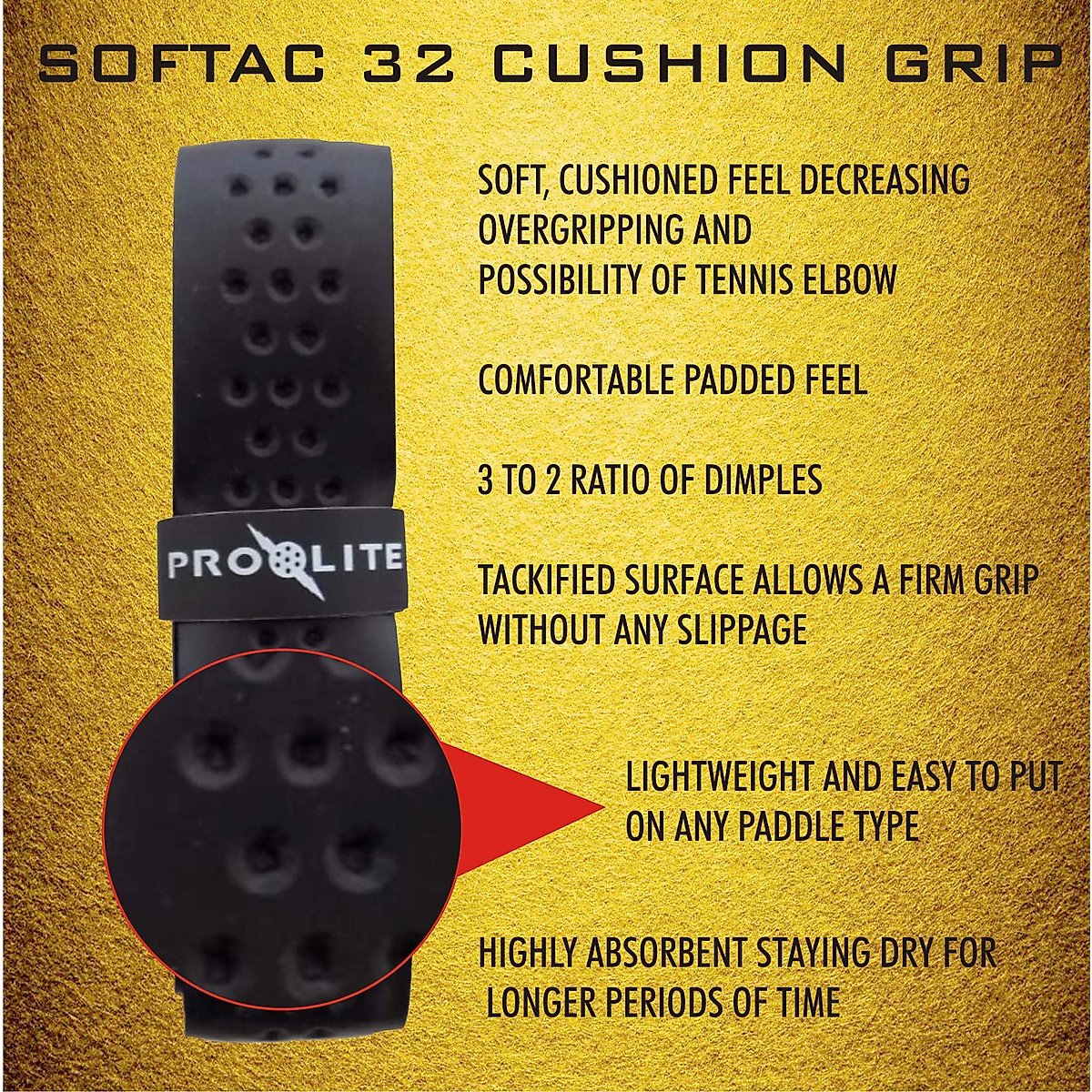 PROLITE SofTac 32 Cushion Grip - Perfect for Pickleball Paddles, Racquetball, Squash, Platform Tennis, Badminton and More