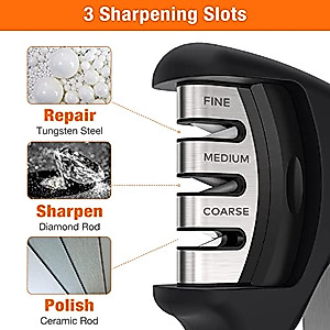 SIMPLETASTE Kitchen Knife Sharpener with Non-Slip Base, 3-Stage Sharpening Tool Helps Restore and Repair Blades Edge
