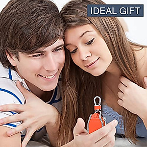 DAYGOS Universal Car Key Case Holder, Leather Car Smart Key Fob Cover with Hook and Keyring Zipper Bag, Keychain Protector Case for Remote Key Fob, Blue, 2 Pack