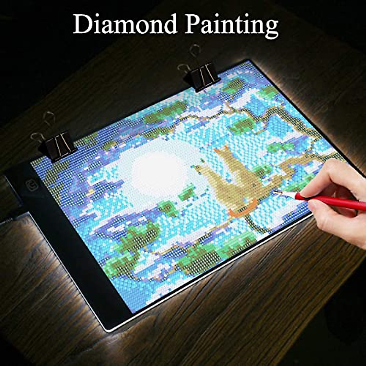 Femont Portable A4 LED Tracing Light Box with Scale,Art Light Pad Light Table with Detachable Stand&4Clips,Adjustable Brightness,USB Power,Ultra-Thin Copy Board for Diamond Painting Drawing Sketching