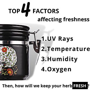 Sugar Skull Stash Jar Half Oz (250ml), Odor Smell Proof Jar Airtight Container Keep Herbs Fresh Storage, Flower Skull Bowl Bottle Holder - Goth Skull Decor Gothic Sugar Skull Gifts for Women -Black