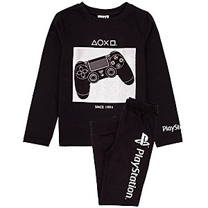 PlayStation Pajamas Boys Kids Long Sleeve Black Controller T Shirt Bottoms 7-8 years