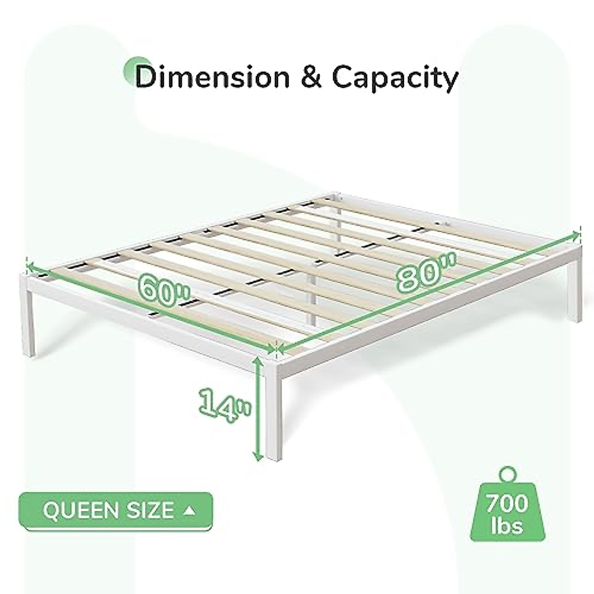 Novilla Queen Bed Frame without Headboard, Metal Platform Bed Frame, Wood Slat Support, Heavy Duty, No Box Spring Needed, Easy Assembly, White