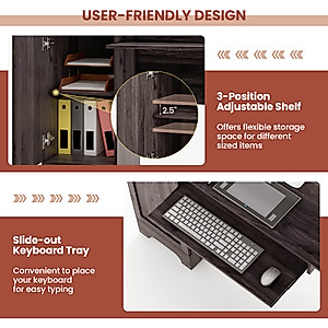 Tangkula L-Shaped Office Desk with Storage Drawers & Keyboard Tray, Home Office Corner Computer Desk with Cabinet & Inner Adjustable Shelf, Space-Saving Study Writing Desk, Computer Workstation