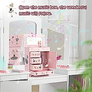 efubaby Large Jewelry Box for Girls 5 Layer Musical Box with Swing Door Spinning Ballerina, Unicorn Jewelry Set Included Jewelry Box Organizer for Girls Kids Jewelry Box Birthday Valentine Gift Pink