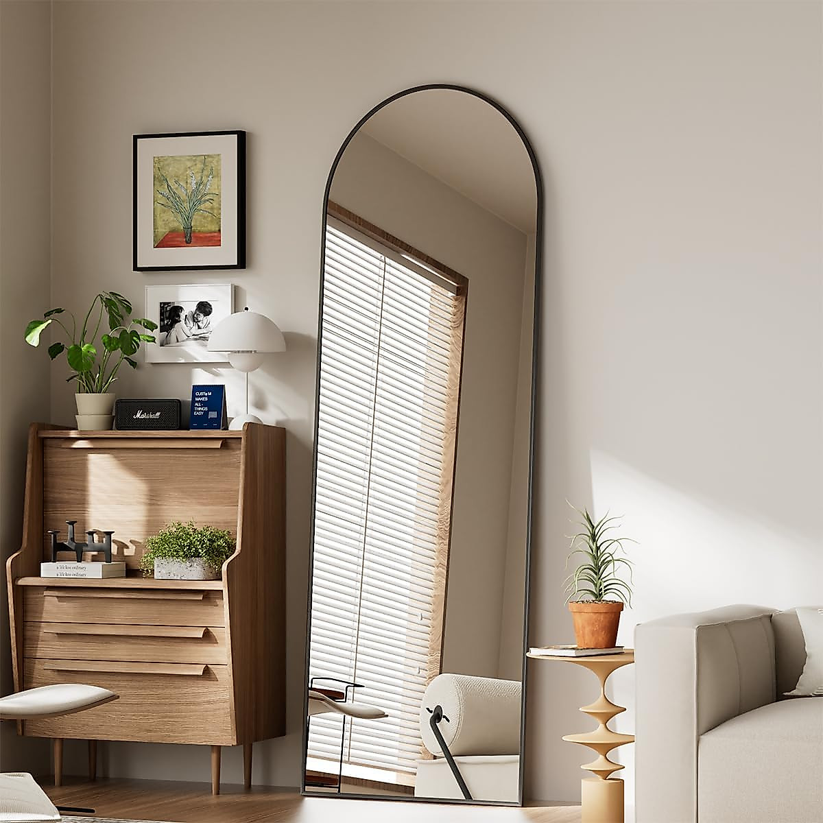 Koonmi Arched Full Length Mirror, 58"x18" Black Mirror Full Length, Standing Hanging or Leaning Full Body Mirror with Aluminum Alloy Frame for Living Room and Bedroom