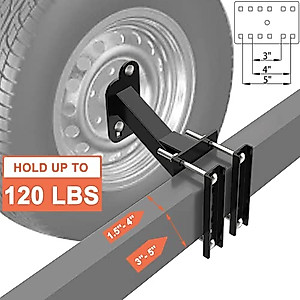 CAT SO RICH Spare Tire Carrier, Spare Tire Mount Bracket for Trailer Boat or Rv, Holds up to 120Lbs, Fits 4 & 5 & 6 Lugs Wheels on 4", 4.5'', 4.75'', 5",5.5",6" or 6.5" Bolt Patterns, Easy to Install