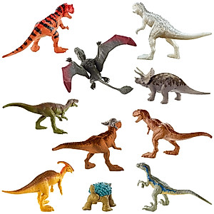 Mattel Jurassic World Camp Cretaceous Multipack with 10 Mini Dinosaur Action Figures, Realistic Sculpting & One or More Movable Articulation Points Iconic to Its Species, 4 Years Old & Up