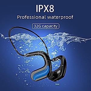 ESSONIO Bone Conduction Headphones Swimming Headphones Bluetooth IPX8 Waterproof Headphones, Built-in 32g Memory (Blue)