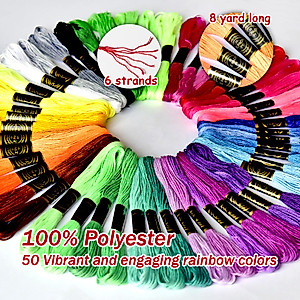 50 Skeins Embroidery Floss Rainbow Color Per Pack Cross Stitch Threads Friendship Bracelets Floss Crafts Floss (50)