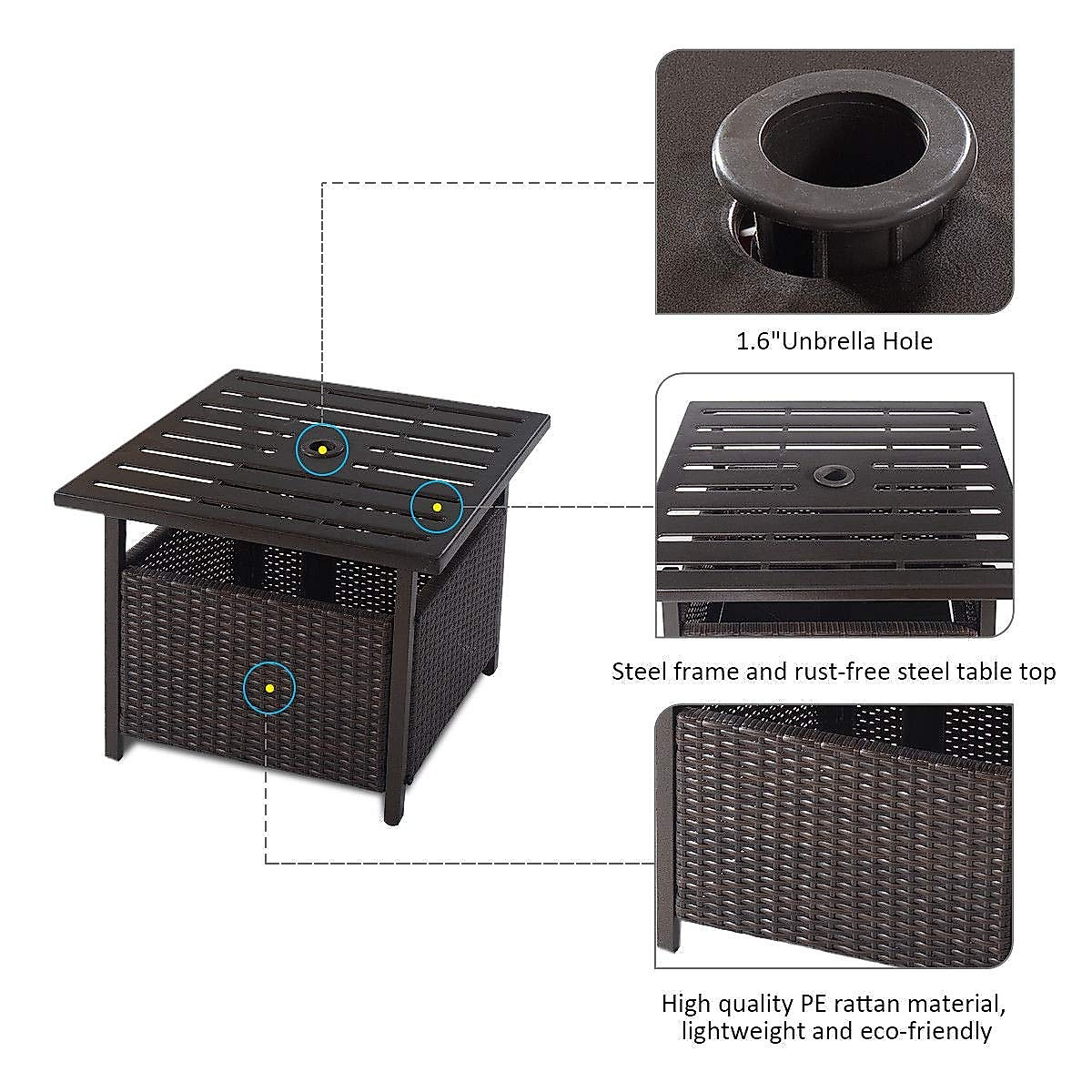 Outdoor Patio Rattan Wicker Steel Side Deck Table