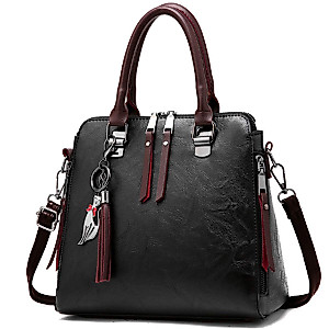 Dayfine Women Handbags PU Long Strap Shoulder Bag Ladies Tote Bag Cross-body Bags Purse Messenger Bags-Black