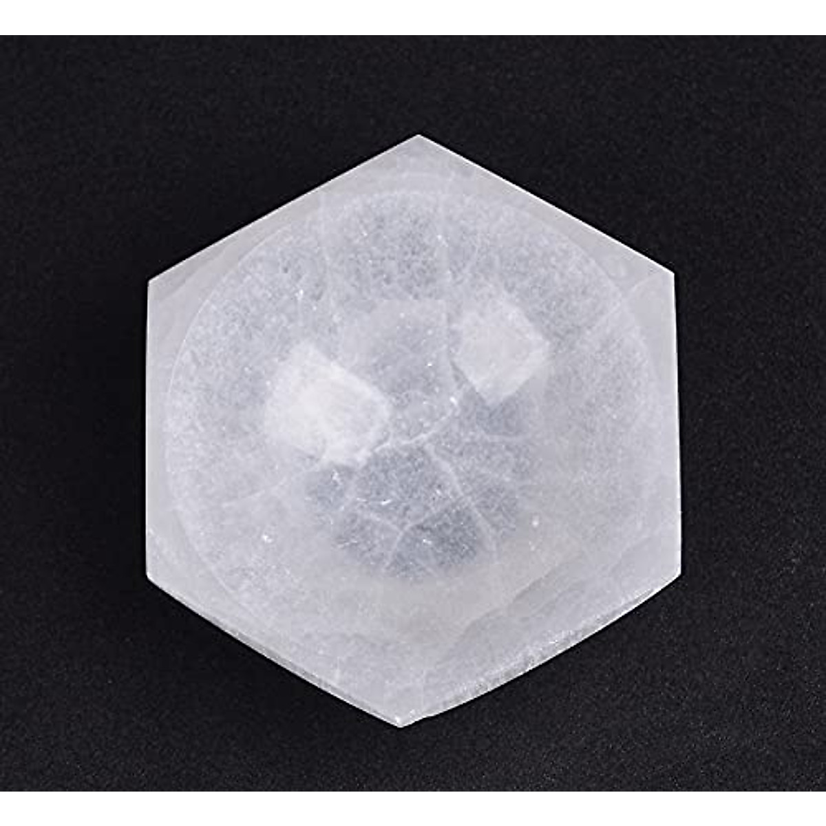 AMOYSTONE Natural Selenite Plate Selenite Bowl for Crystals Hexagon Selenite Dish 4" for Chakra Healing Crystals Collection Gift