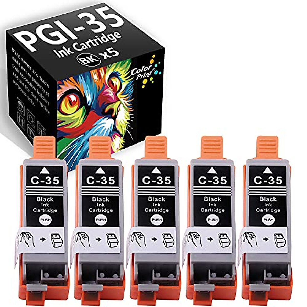 ColorPrint Compatible PGI35 Ink Cartridge Replacement for Canon 35 PGI-35 CLI36 CLI-36 Work with PIXMA IP110 TR150 IP100 MINI260 MINI320 Laser Printer (5-Pack, Black)