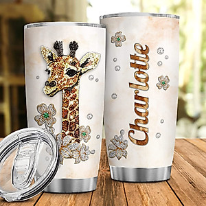 Wassmin Giraffe Tumbler Personalized Giraffes Tumblers Jewelry Drawing Style Stainless Steel Insulated 20oz 30oz Travel Cup Birthday Christmas Gifts For for Animal Lovers Women Girls
