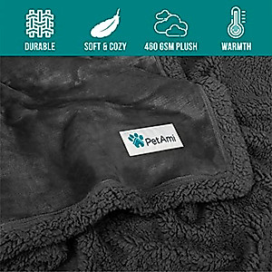 PetAmi Dog Blanket for Medium Large Dogs, Pet Bed Blanket Cat Puppy Kitten, Fleece Furniture Couch Cover Protector Sofa Car, Soft Sherpa Dog Throw Plush Reversible Washable, 40x60 Solid Dark Gray