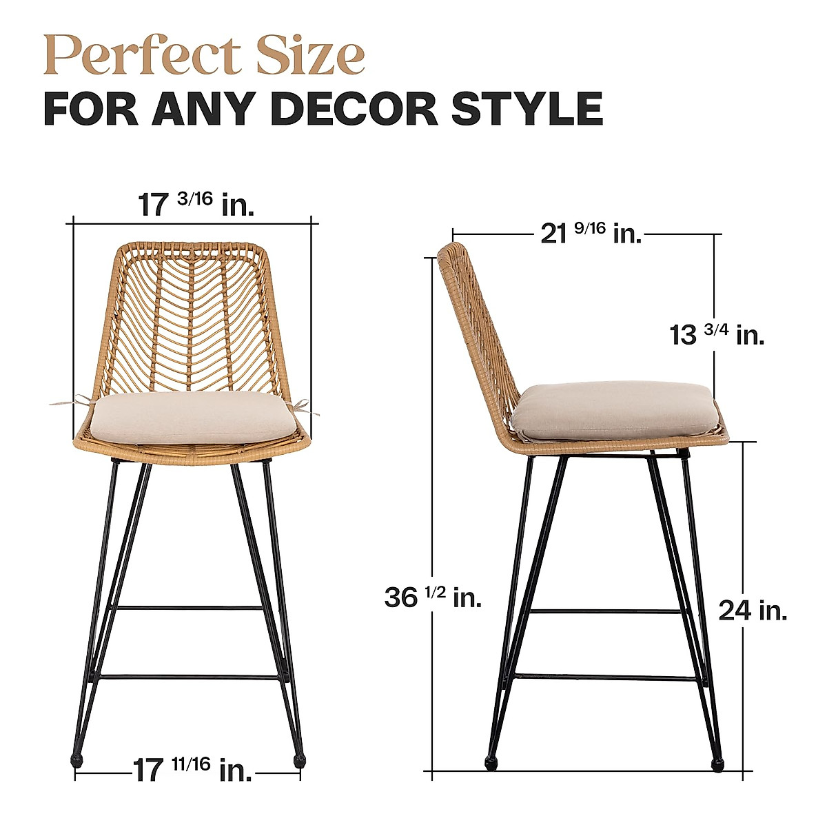 IDZO Rattan Counter Height Bar Stools Upgraded, 36.5" Tall, 400lbs Weight Endurance, Steel Frame, Plush Cushions, Ideal as a Bar Stools Set of 2