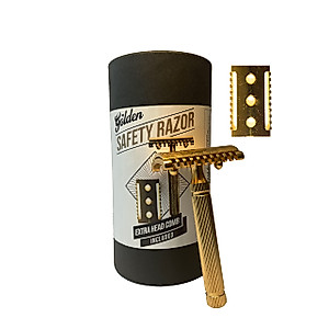 Golden Shave Double Edge Safety Razor with Short Brass Handle | Safety Razor Vintage | Double Head Included | Sustainable and Durable NO Rust | Saftey Razor with5 Blades Included | Handmade in Italy