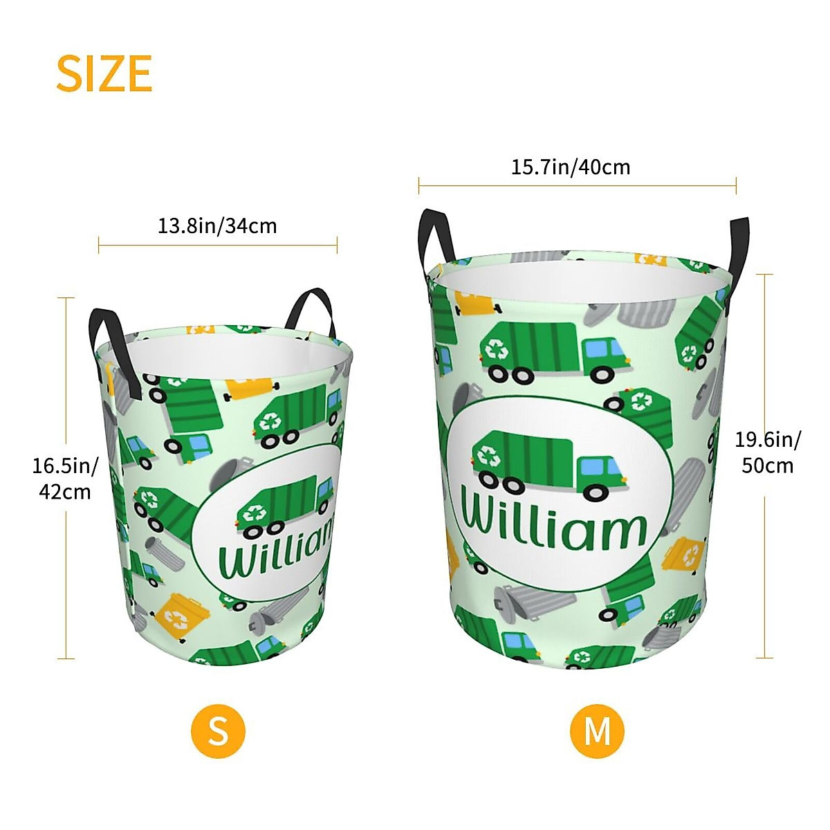 Personalized Garbage Truck Laundry Hamper Gifts, Custom Garbage Truck Laundry Basket With Name for Kids Boys Girls Adults, Collapsible Baby Laundry Hamper, Dirty Clothes Hamper With Handles Small