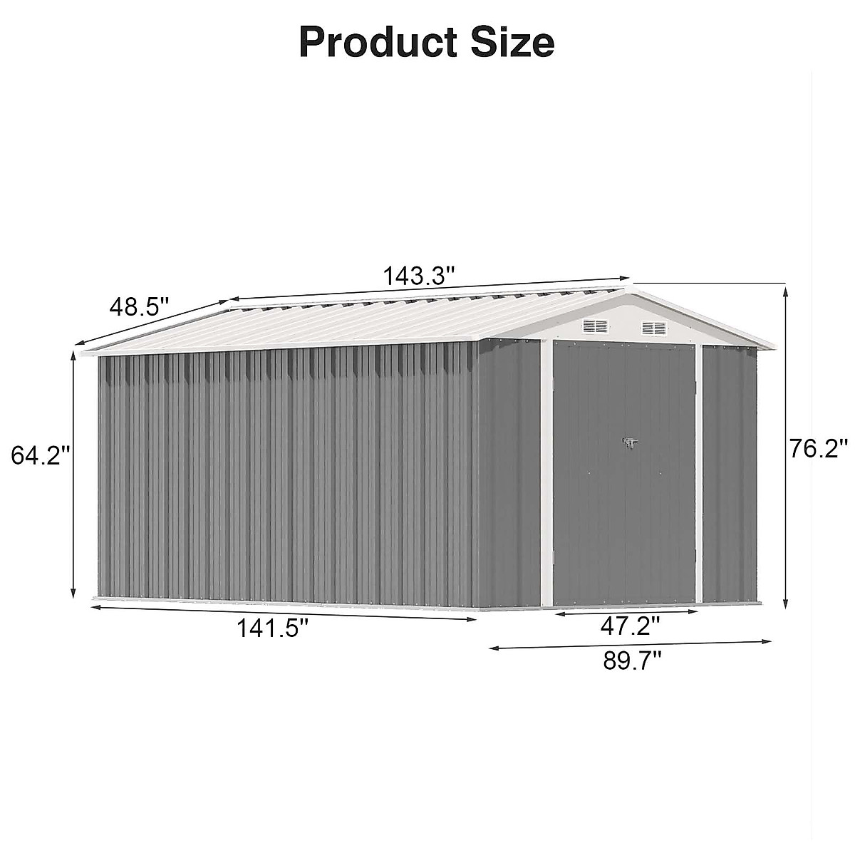 VICTONE Metal Storage Shed for Outdoor, 8' x 12' Steel Yard Shed with Design of Lockable Doors, Utility and Tool Storage for Garden, Backyard, Patio, Outside Use, Grey