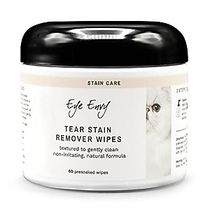 Eye Envy Tear Stain Wipes for Cats | Textured to Gently Clean, Treats The Cause of Staining | 100% Natural Formula | Recommended by Persian & Exotic Breeders, Vets, Groomers | 60 Ct
