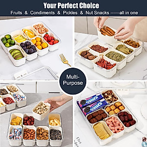 GEGEBOOM Divided Serving Tray with Lid and Handle,Portable Snackle Box Charcuterie Container,Snack tray Storage Organizer with lid,Snack Platters for Fruit, Nuts, Candy, Party, Picnic,Travel(2 Pack)